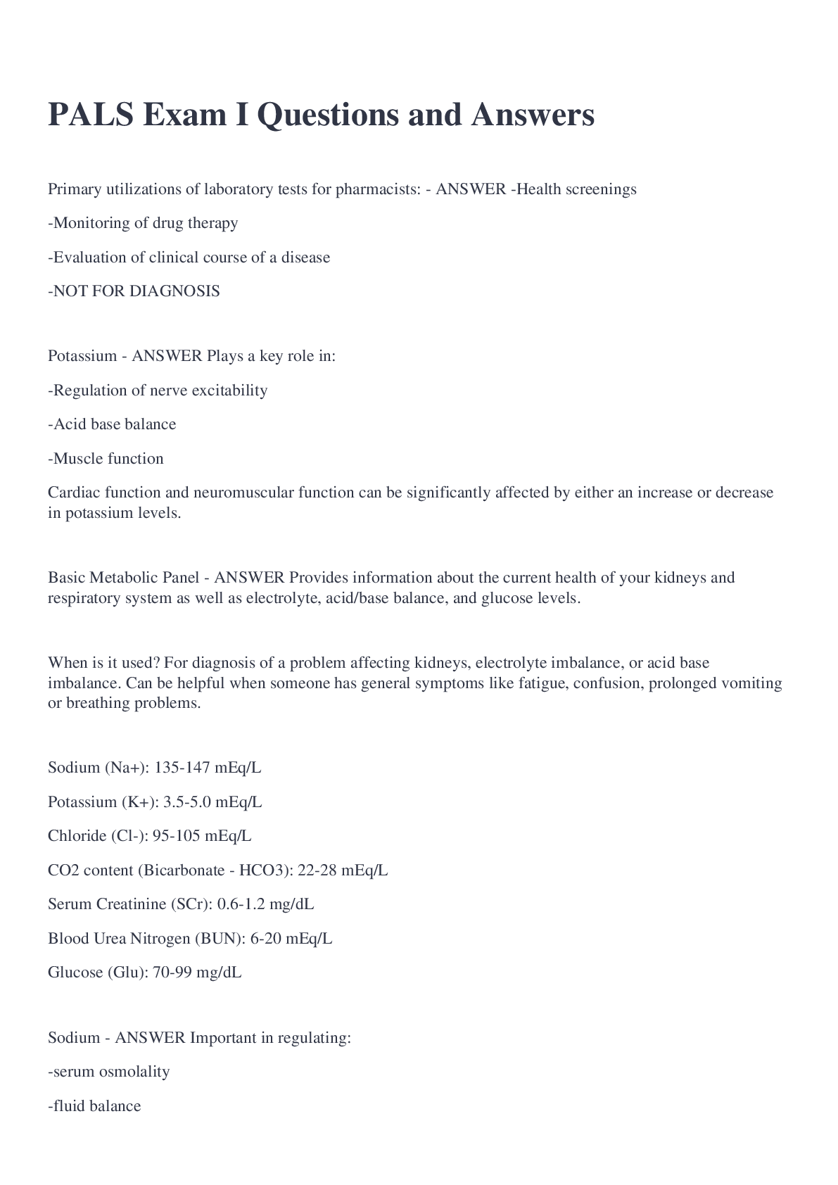 PALS Exam I Questions and Answers - Scholarfriends